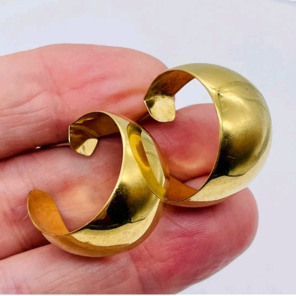 Sterling | Jewelry | Gold Sterling Wide Hoop Huggie Earrings Large Size | Poshmark